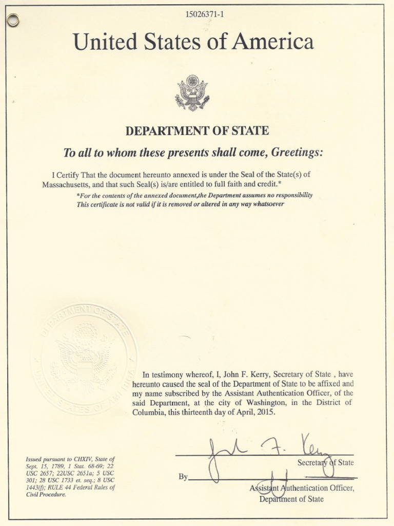 USDOS Apostille Certificate Sample | PDF