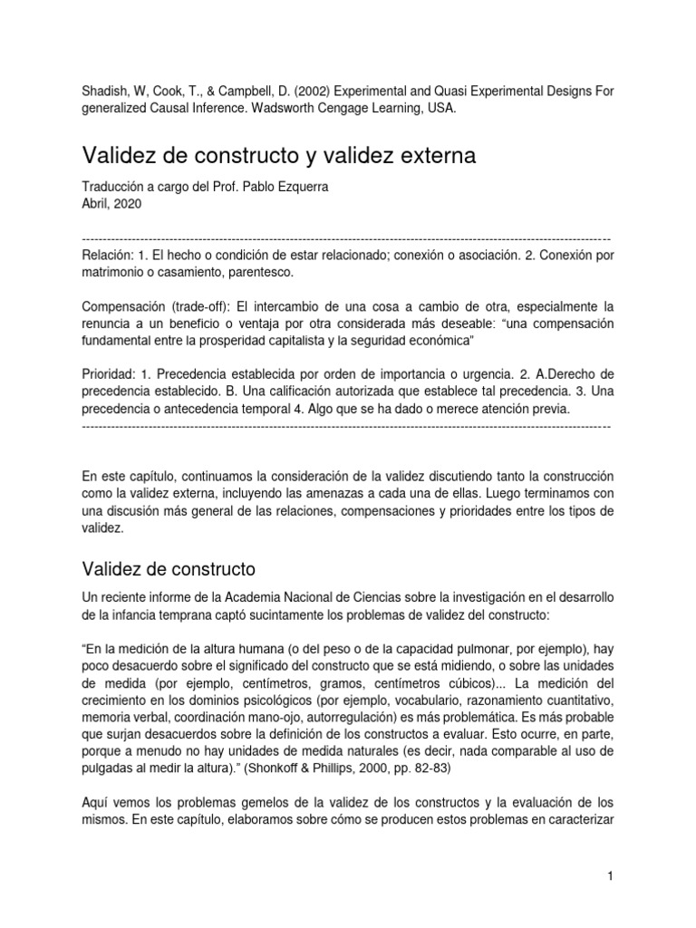 Capitulo 3 Construct Validity | PDF | Experimentar | Validez (Estadísticas)