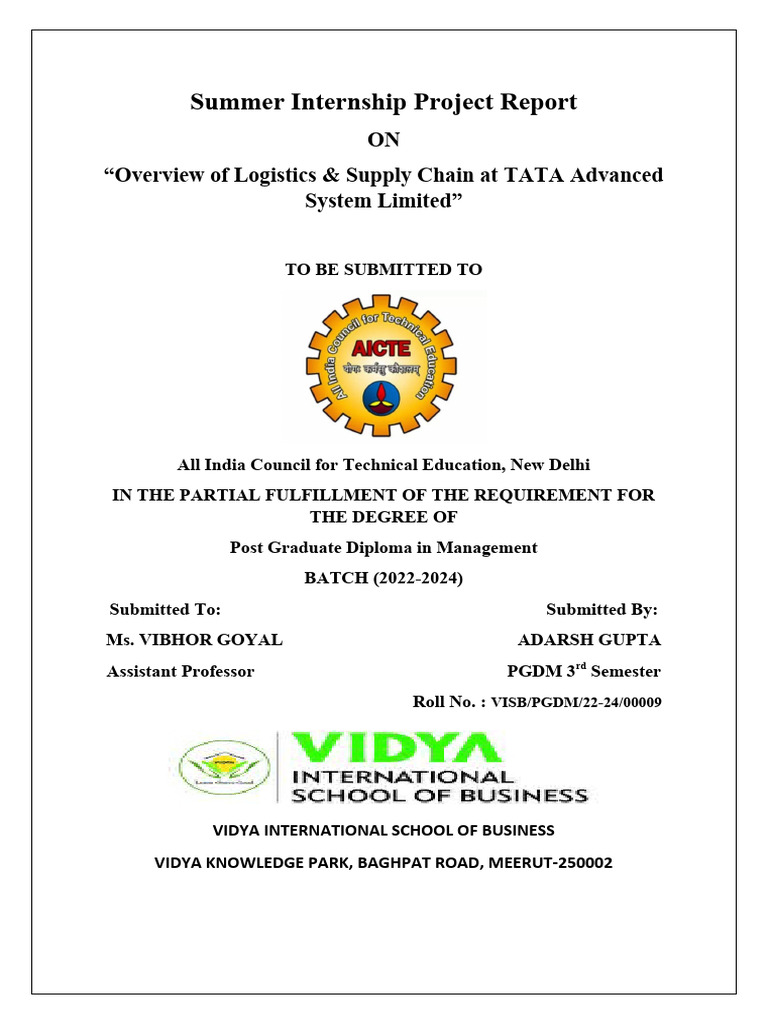 Tata Internship Report | PDF | Logistics | Business