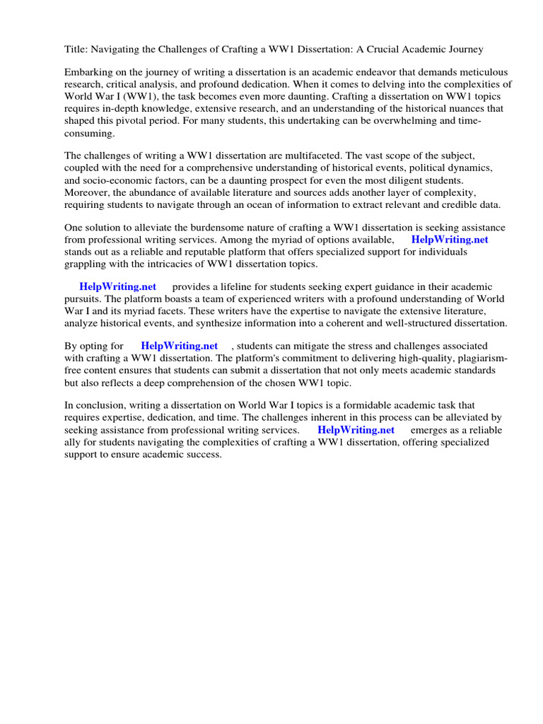 Ww1 Dissertation Topics | PDF | Geography | Thesis