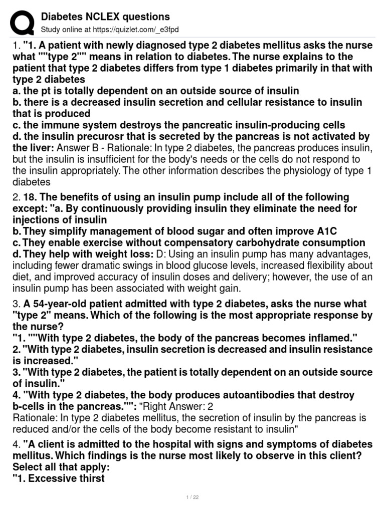 Diabetes NCLEX Practice Questions | PDF | Diabetes | Hyperglycemia