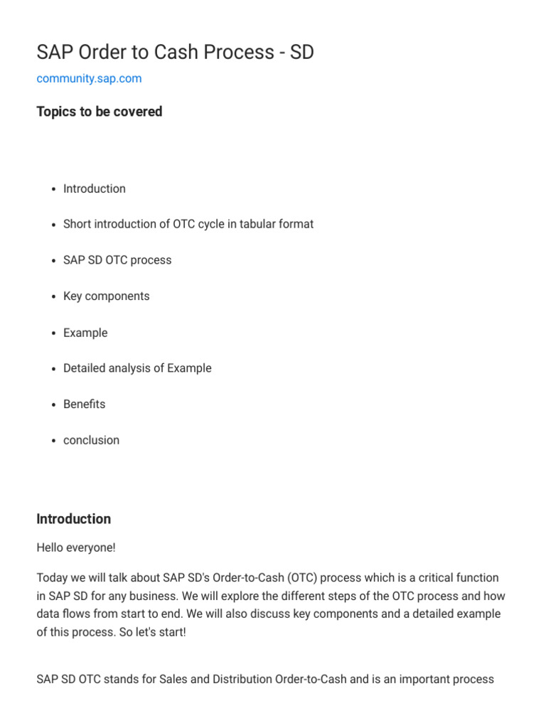SAP Order To Cash Process - SD | PDF | Invoice | E Commerce