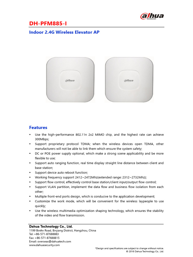 PFM885-I Datasheet | PDF | Computer Network | Wireless Access Point