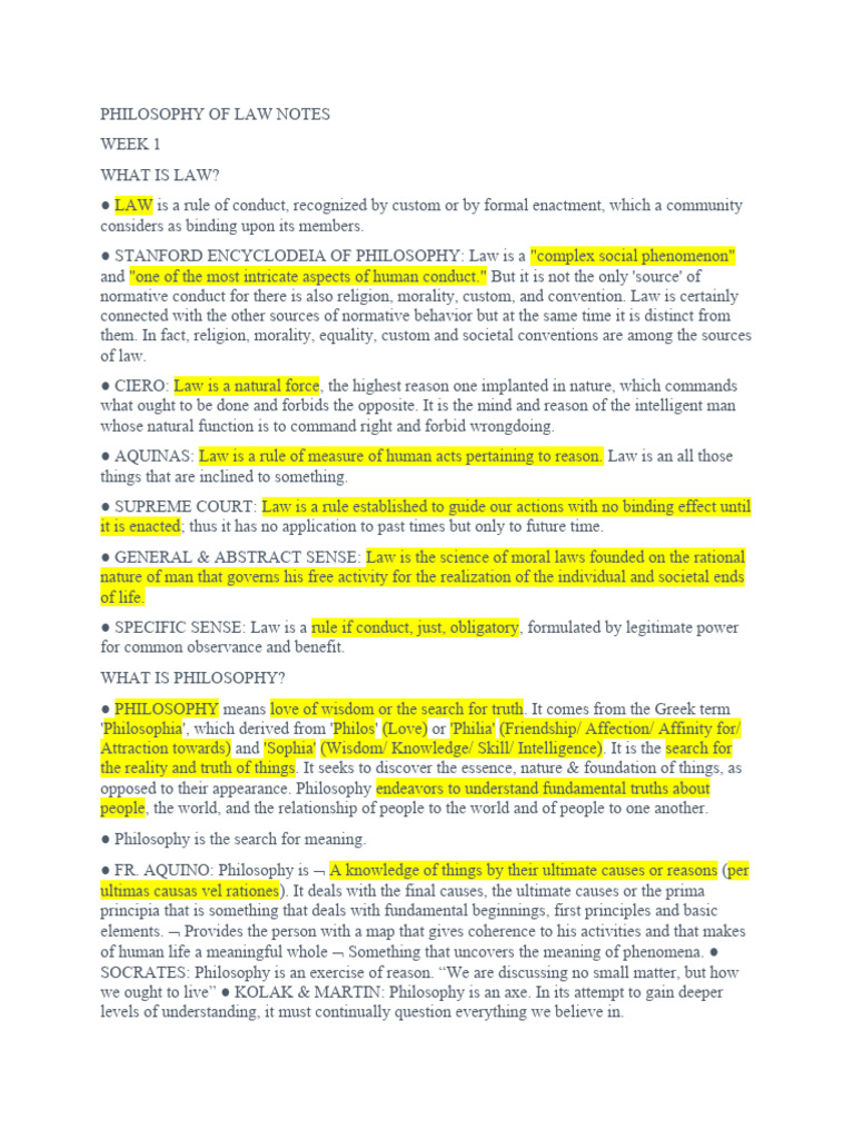 Philosophy of Law Notes | PDF | Jurisprudence | Natural Law