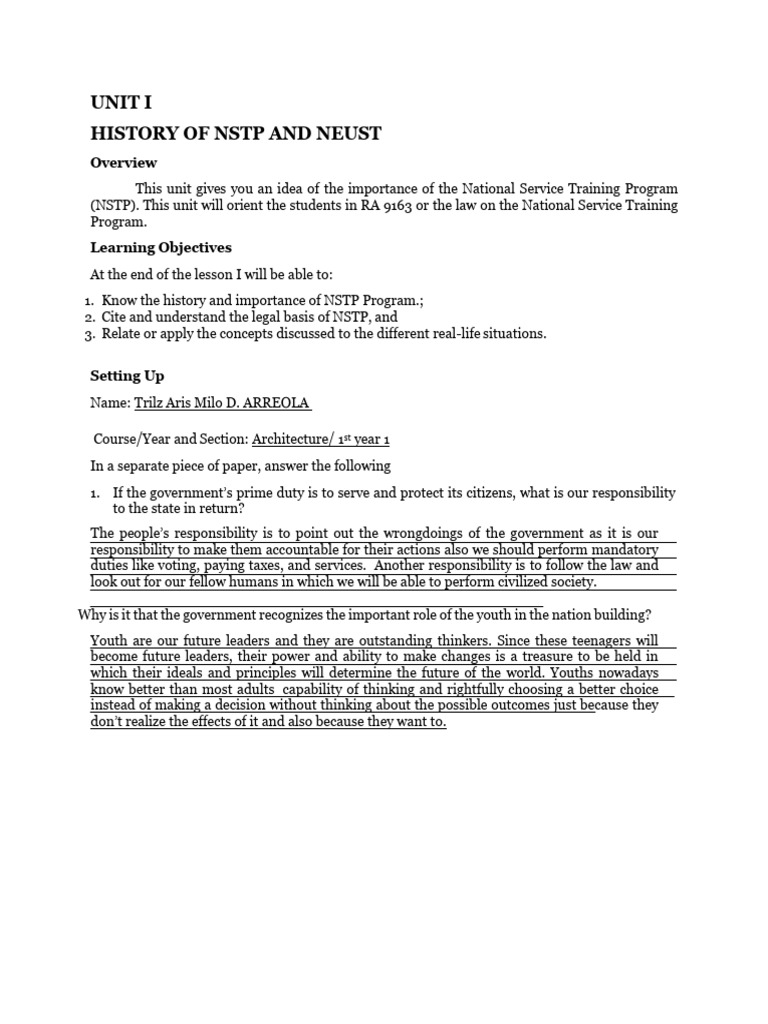 Arreola, Trilz Aris Milo D. - Unit 1 Sem 1 | PDF | Philippines