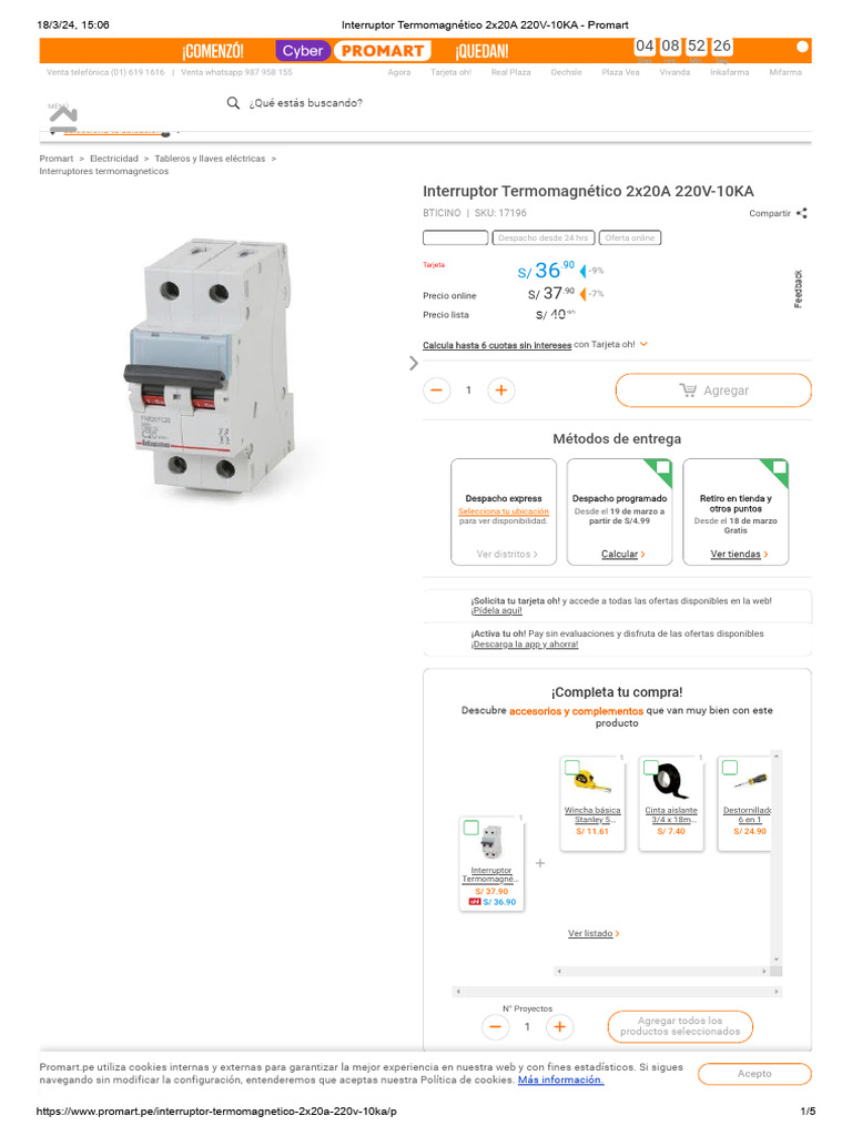 Interruptor Termomagnético 2x20a 220V-10KA - Promart | PDF | Informática