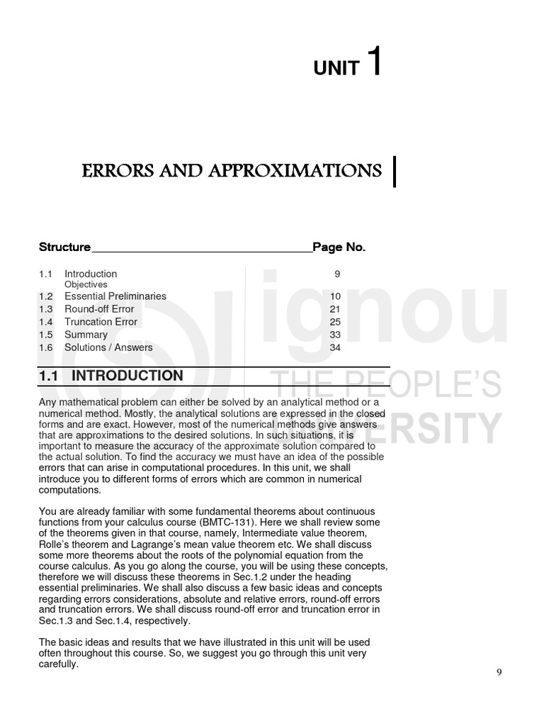 Unit-1-Errors and Approximation | PDF | Equations | Zero Of A Function
