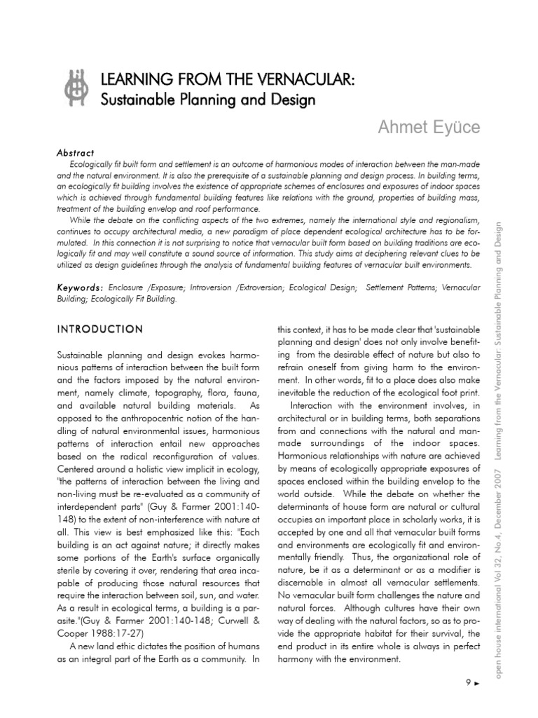 LEARNING FROM THE VERNACULAR: Sustainable Planning and Design | PDF | Roof | Nature