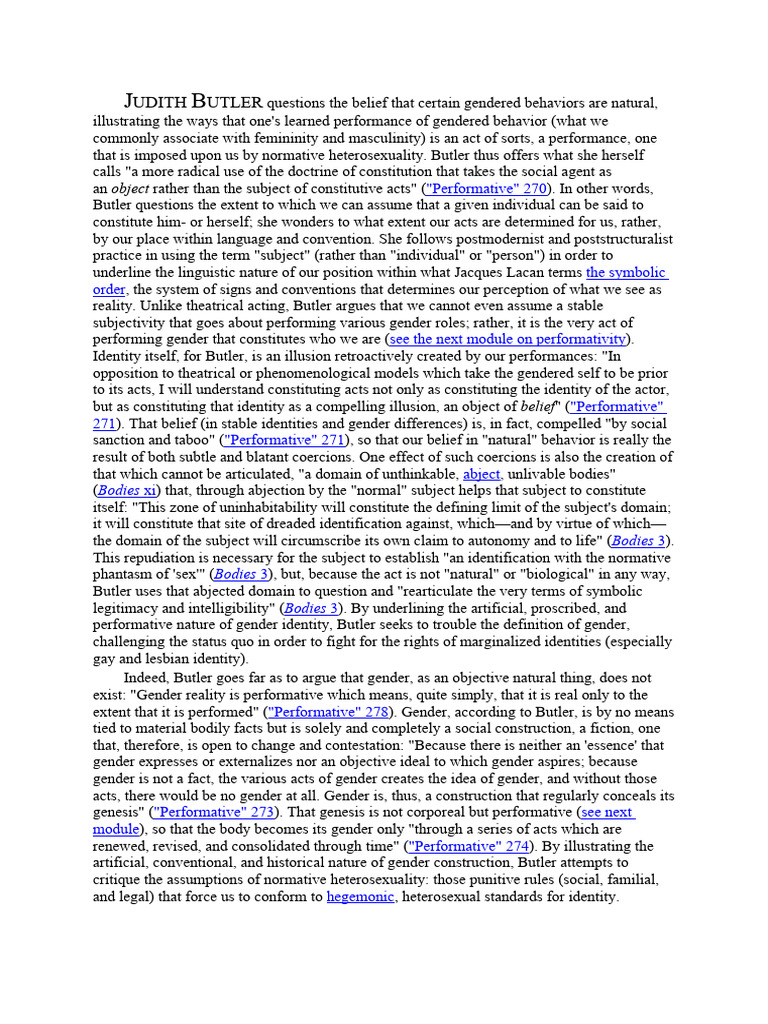 Judith Butler | PDF | Gender | Gender Studies