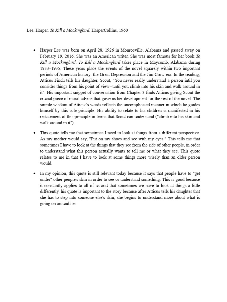 Understanding Perspectives in Mockingbird | PDF | Social Science ...