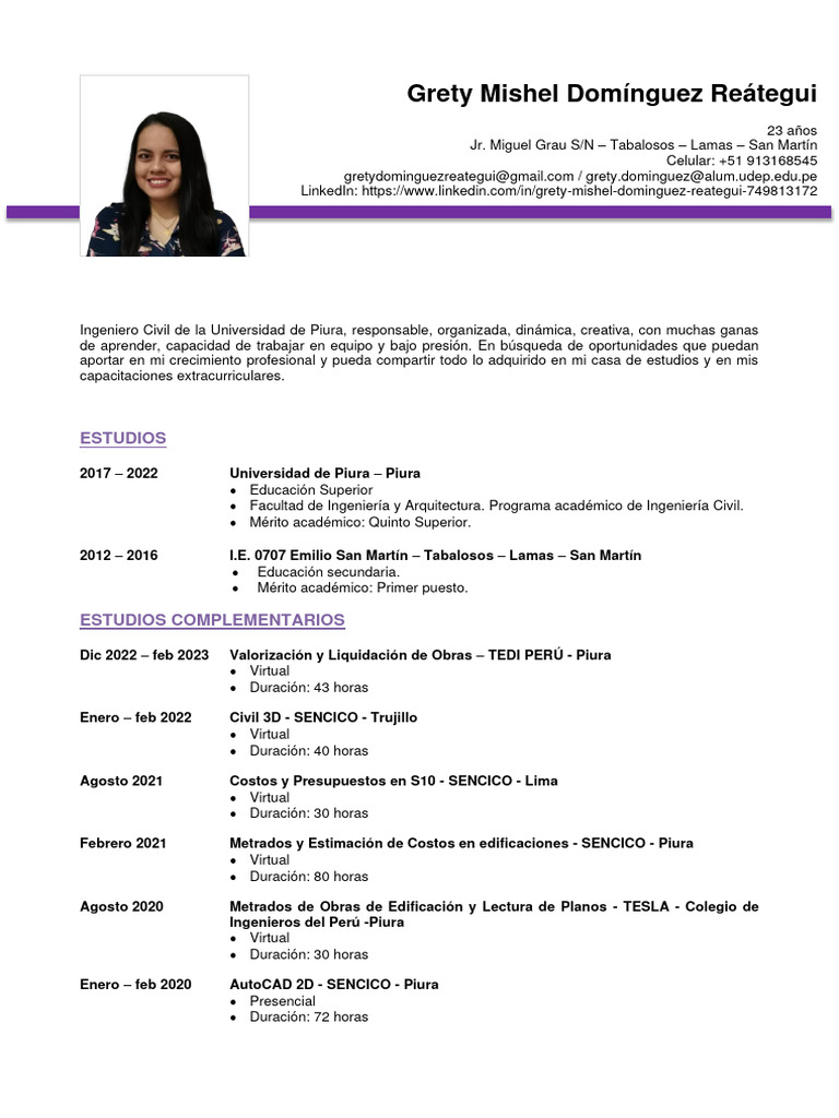 CV - Grety Mishel Domínguez Reátegui | PDF | Presupuesto | Perú