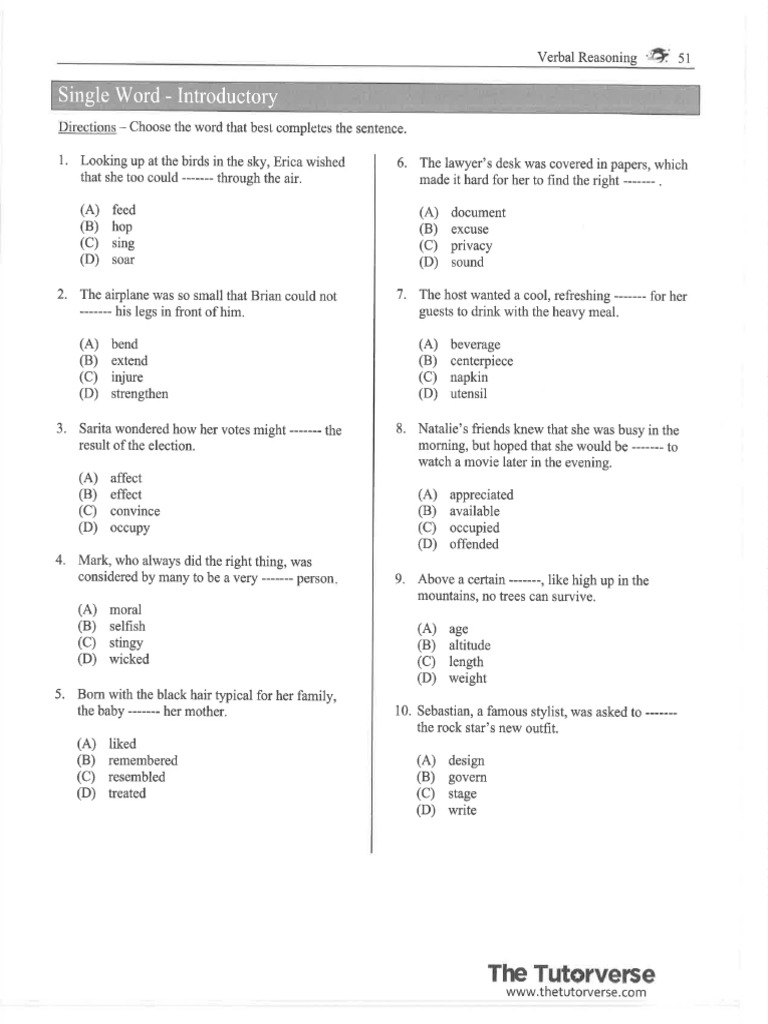 Lower Level ISEE Pratice 1000 Questions - Sentence Completion | PDF