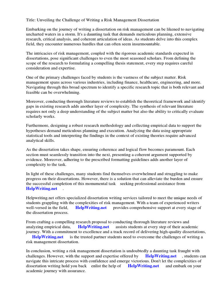 Risk Management Dissertation Example | PDF | Risk | Risk Management