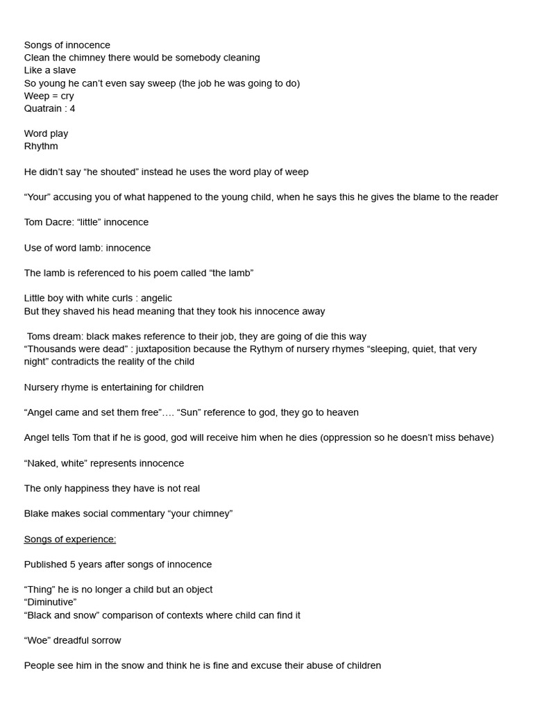 Chimney Sweepers Poem Template | PDF | Poetry