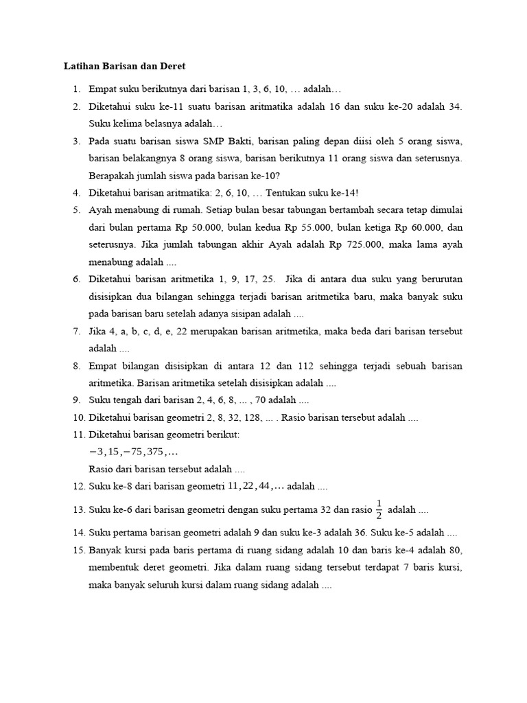 Latihan Barisan Dan Deret | PDF