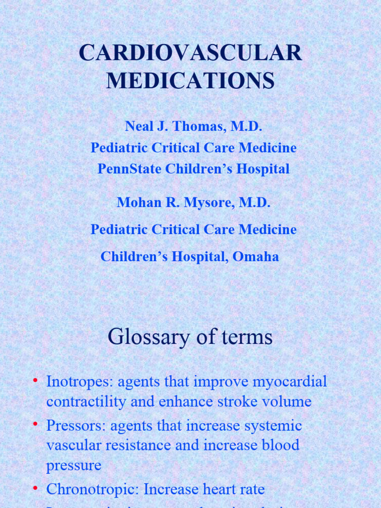 Vasoactive Drugs (PICUCOURSE) | PDF | Vasodilation | Shock (Circulatory)