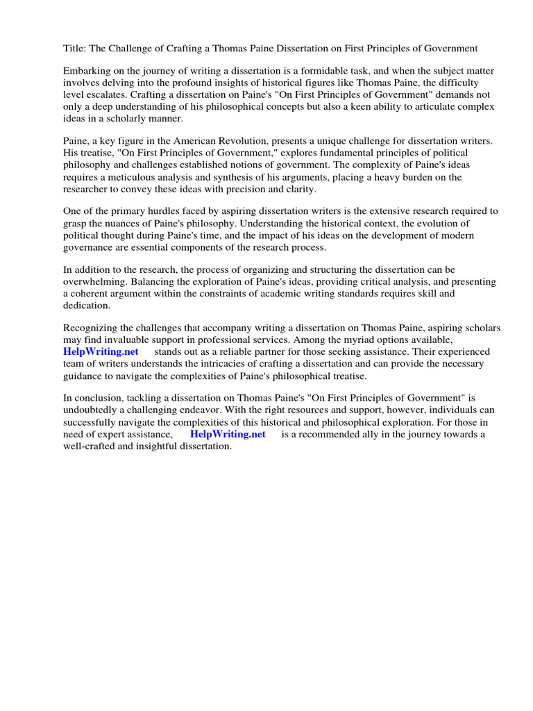 Thomas Paine Dissertation On First Principles of Government | PDF ...