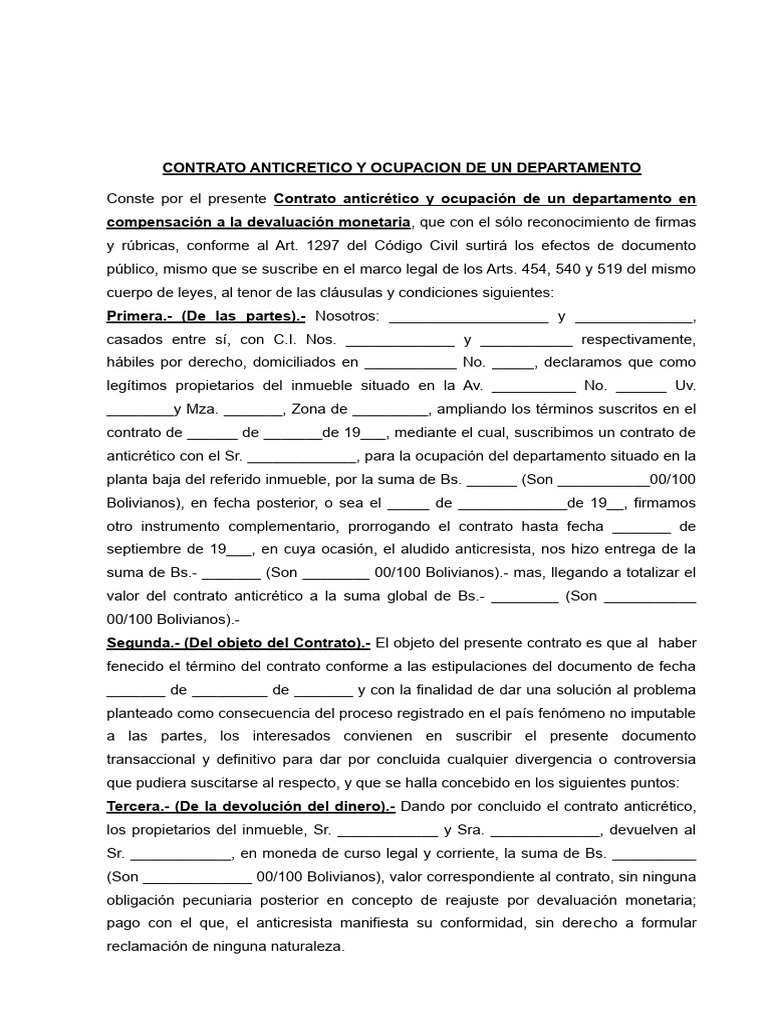 Contrato Anticrético y Ocupación | PDF