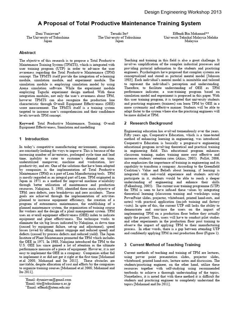 A Proposal of Total Productive Maintenance Training System | PDF ...