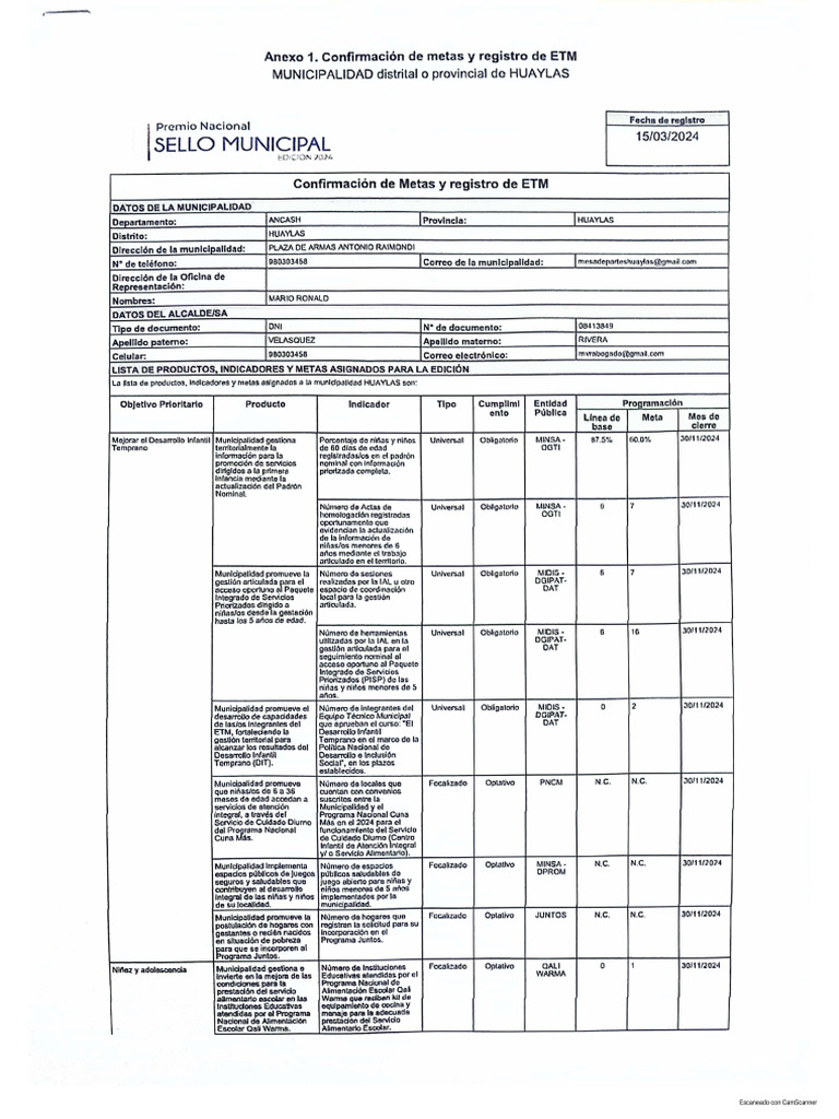 Confirmacion de Metas y Registro de Etm | PDF