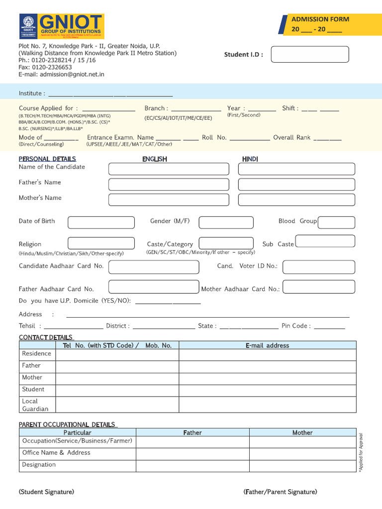 GNIOT Group Application Form 2021-22 | PDF | Disciplines | Common Law