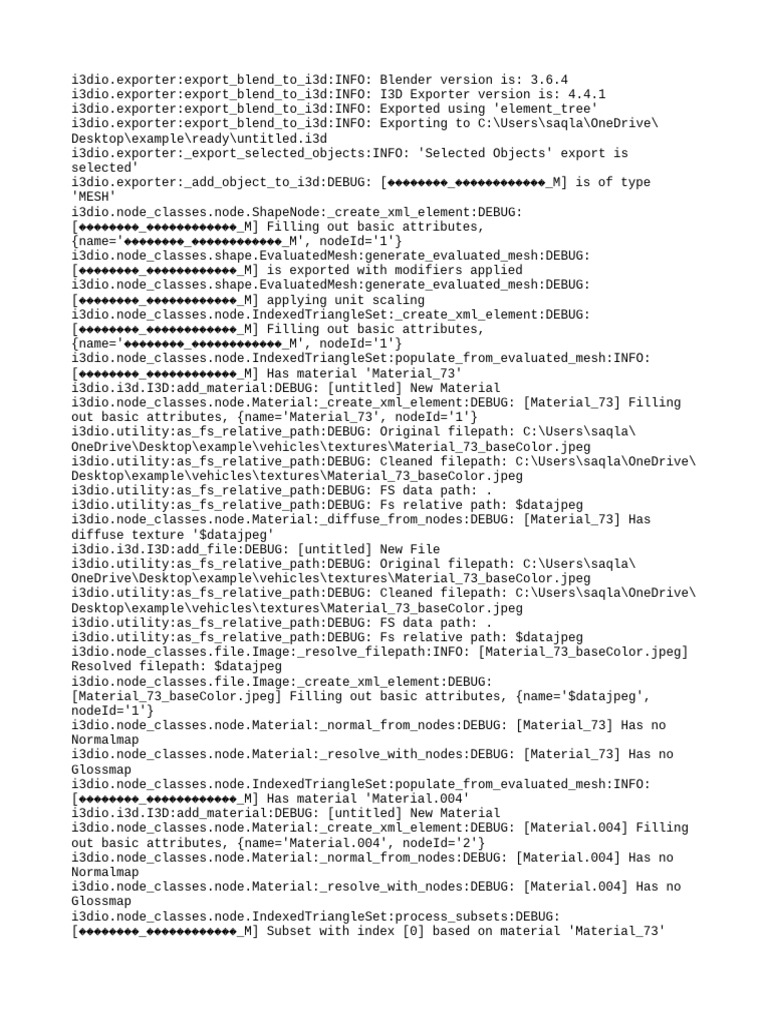 Blender I3D Exporter Log Details | PDF | Shape | Computing