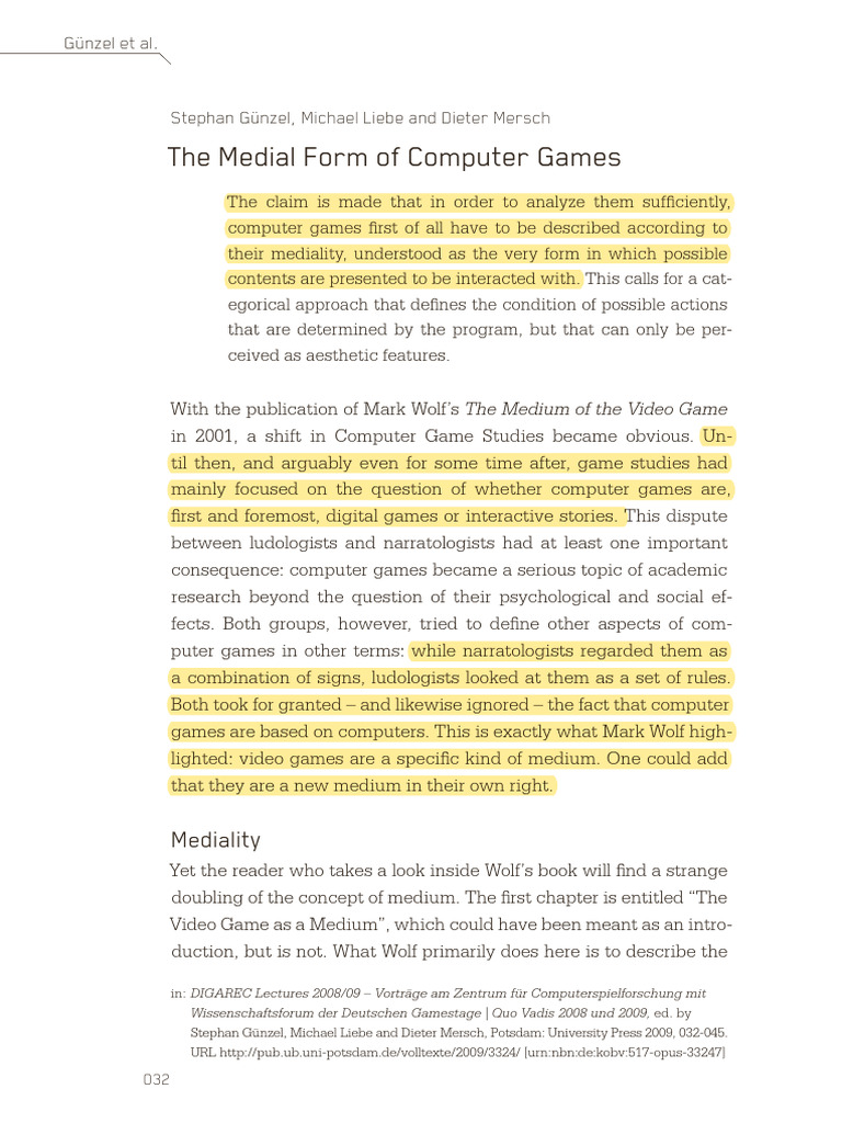 the medial form of computer games | PDF | Video Games | Simulation