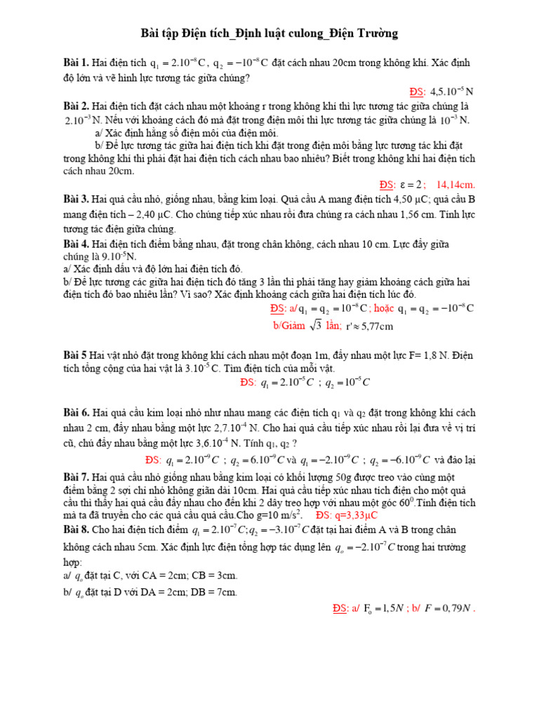 Bai Tap Dien Tich DL Culong - Dien Truong | PDF