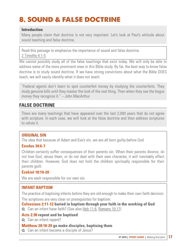 Making Disciples 8 Sound & False Doctrine | PDF | Baptism | Jesus
