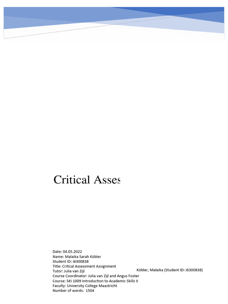 Malaika Köbler - SKI1009 - 04 - Critical Assessment | PDF Malaika Köbler - SKI1009 - 04 - Critical Assessment | PDF