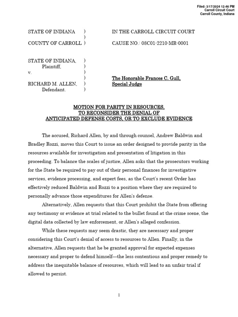 Motion for Defense Resource Parity | PDF | Fourteenth Amendment To The ...