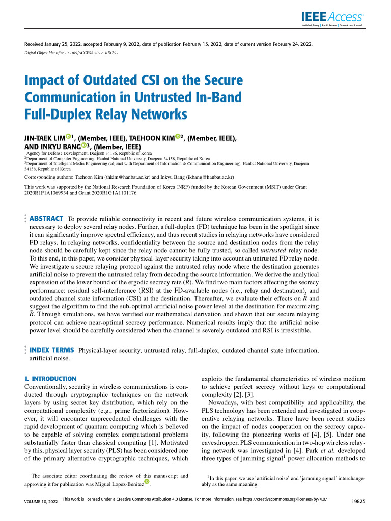11 2022 Impact Of Outdated Csi On The Secure Communication In Untrusted In Band Full Duplex