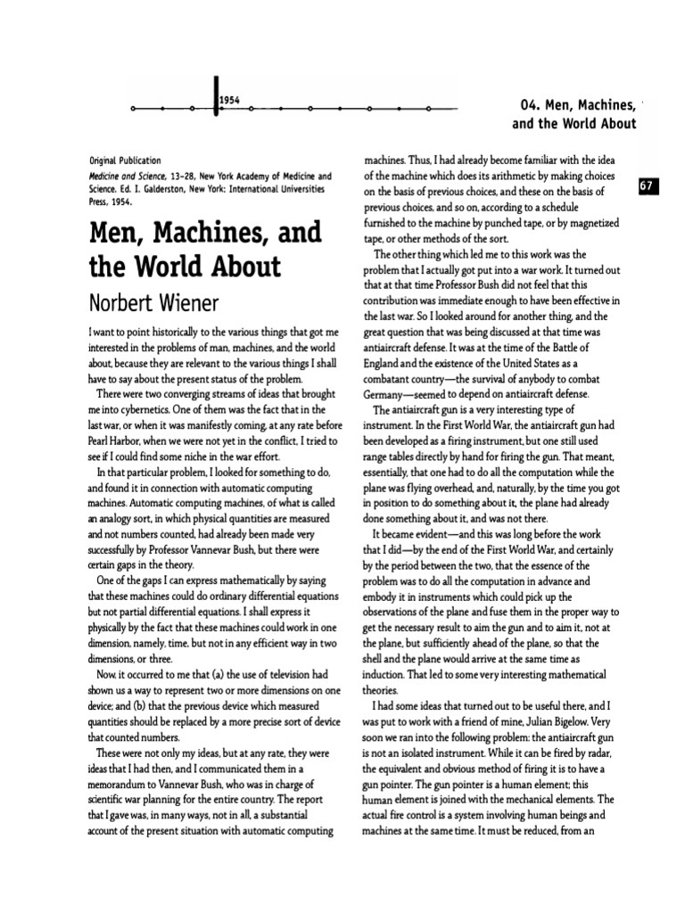 Norbert Wiener - Men, Machines, and The World About | PDF | Feedback ...