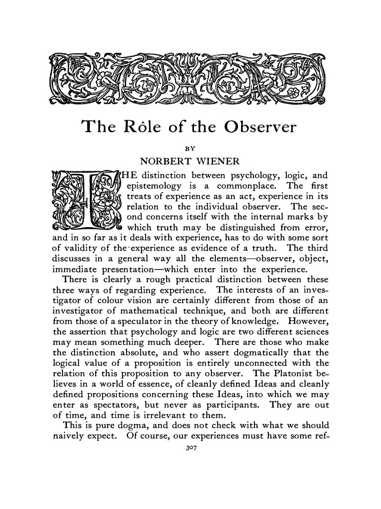 Norbert Wiener - The Role of The Observer | PDF | Inductive Reasoning | Experience
