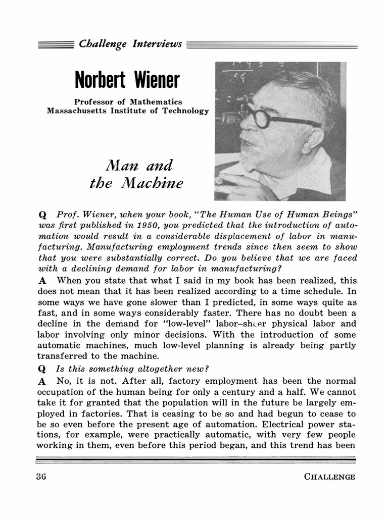 Norbert Wiener - Man and The Machine | PDF | Mass Production | Automation