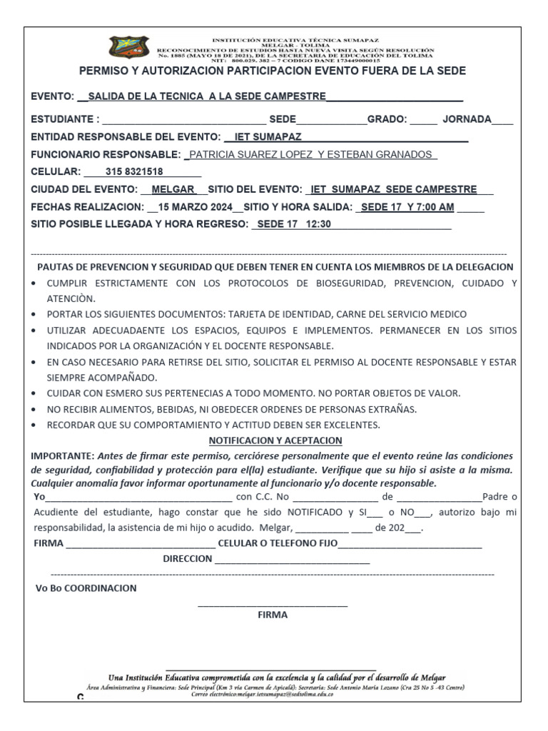 Permiso y Autorizacion Salida | PDF