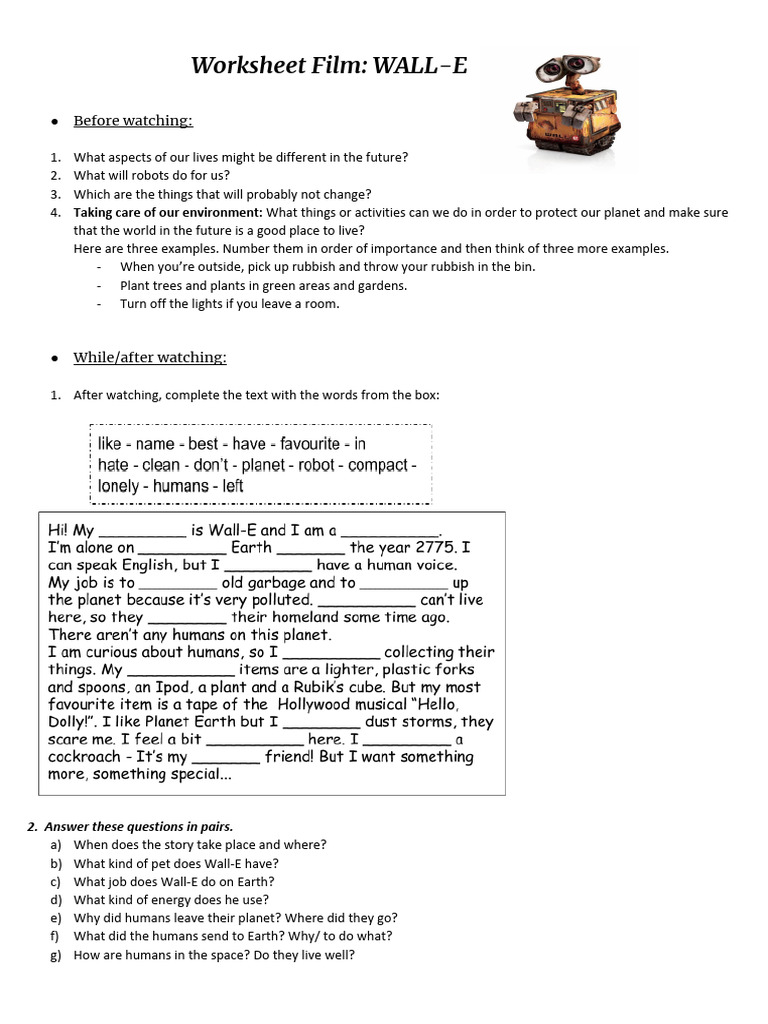 WALL-E Worksheet | PDF
