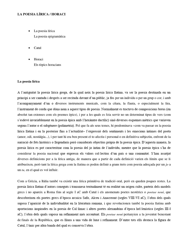 La Poesia Lírica - Horaci | PDF
