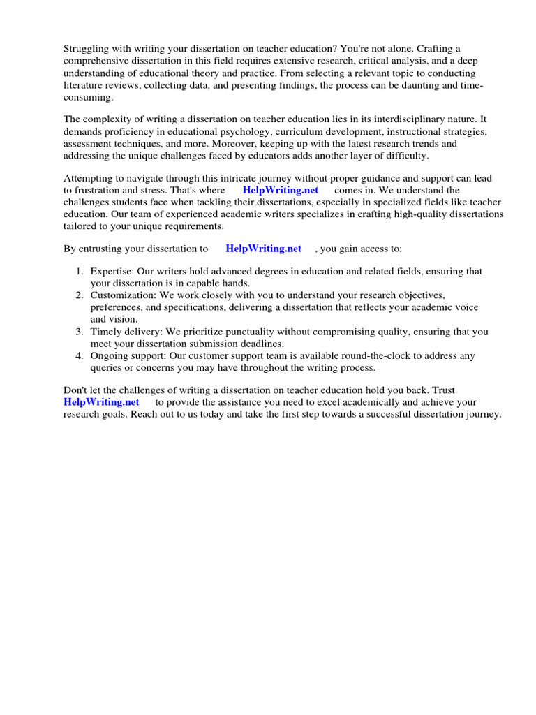 Dissertation On Teacher Education | PDF | Thesis | Doctor Of Philosophy