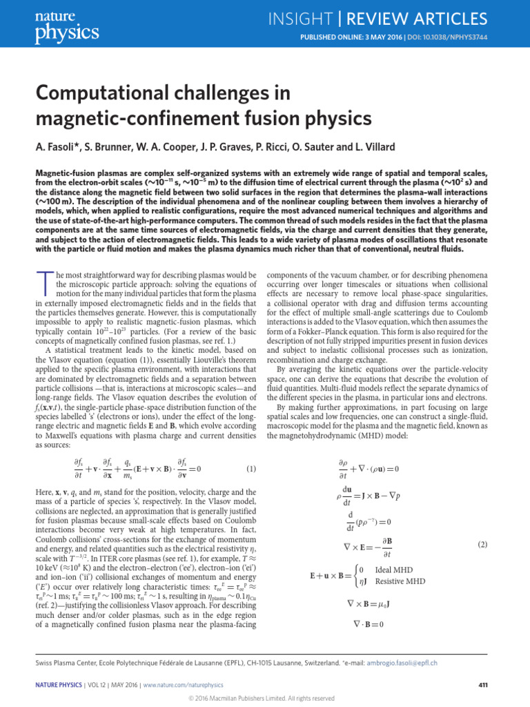 Computational Challenges in Magnetic Confinement Fusion | PDF | Plasma ...