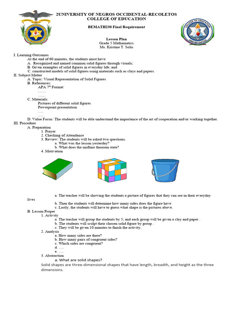 BEMATH230 - Sample Lesson Plan - Format | Download Free PDF | Shape | Euclidean Plane Geometry