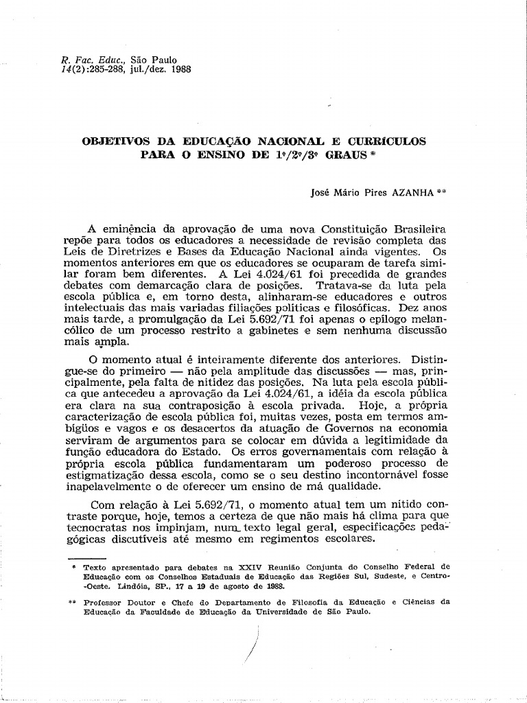 Objetivos Da Educa o Nacional E Curr culos Para O Ensino De 1 2 E 3