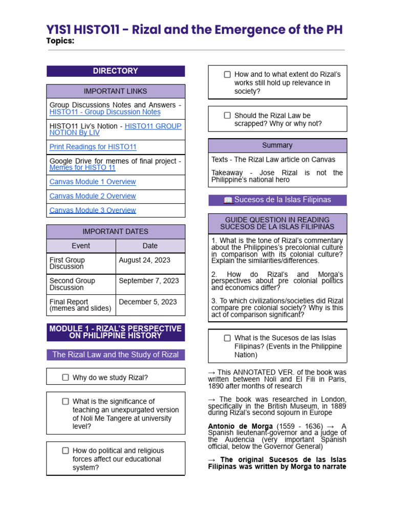 Y1S1 HISTO11 - Rizal and The Emergence of The Philippines | PDF ...