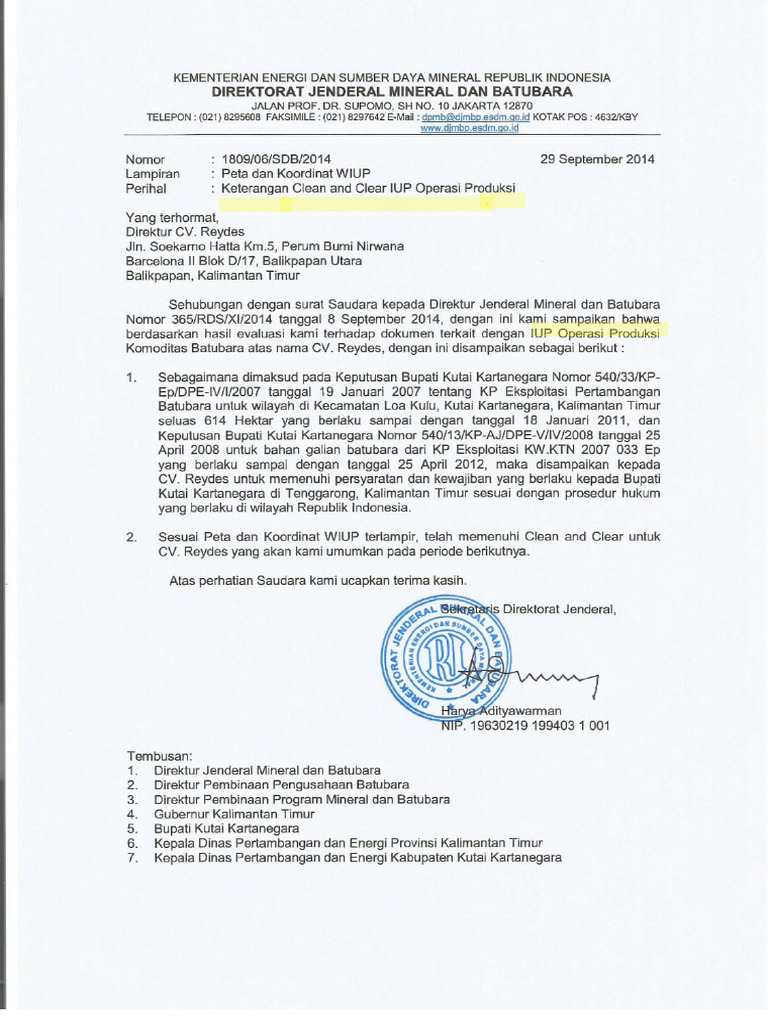 Esdm Keterangan Clear and Clean Iup-Op CV Raydes | PDF