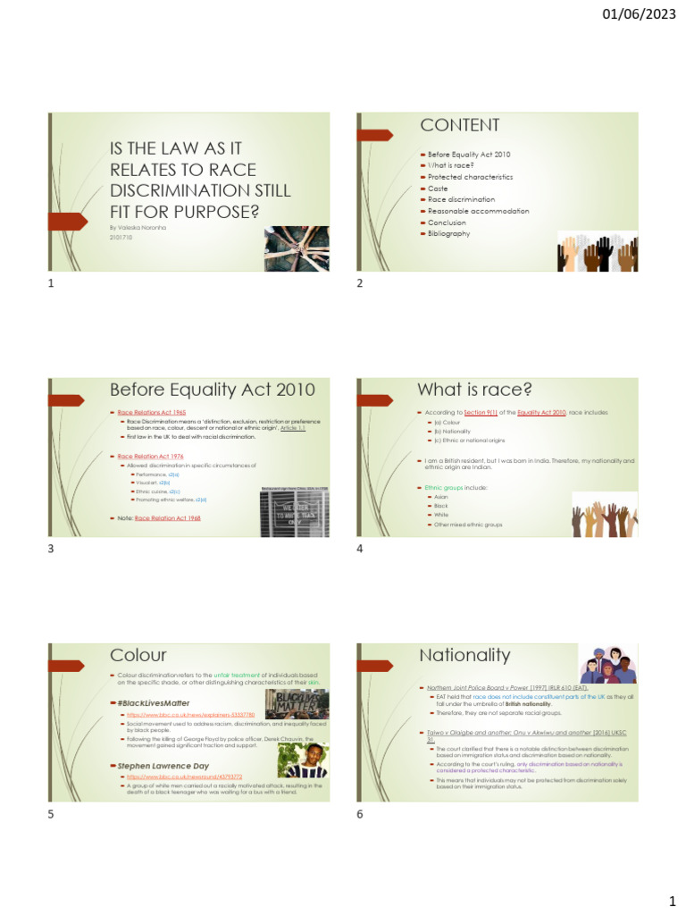 Equality Law - Race Discrimination Handout | PDF | Discrimination ...