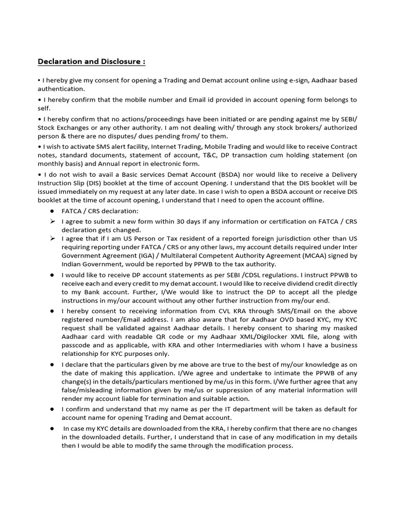 Declaration and Disclosure | PDF