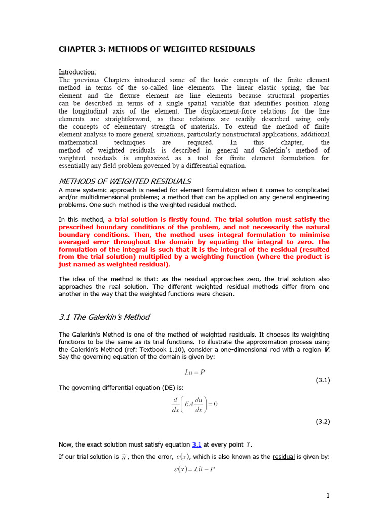 EV408 Methods of Weighted Residuals | PDF | Equations | Finite Element Method
