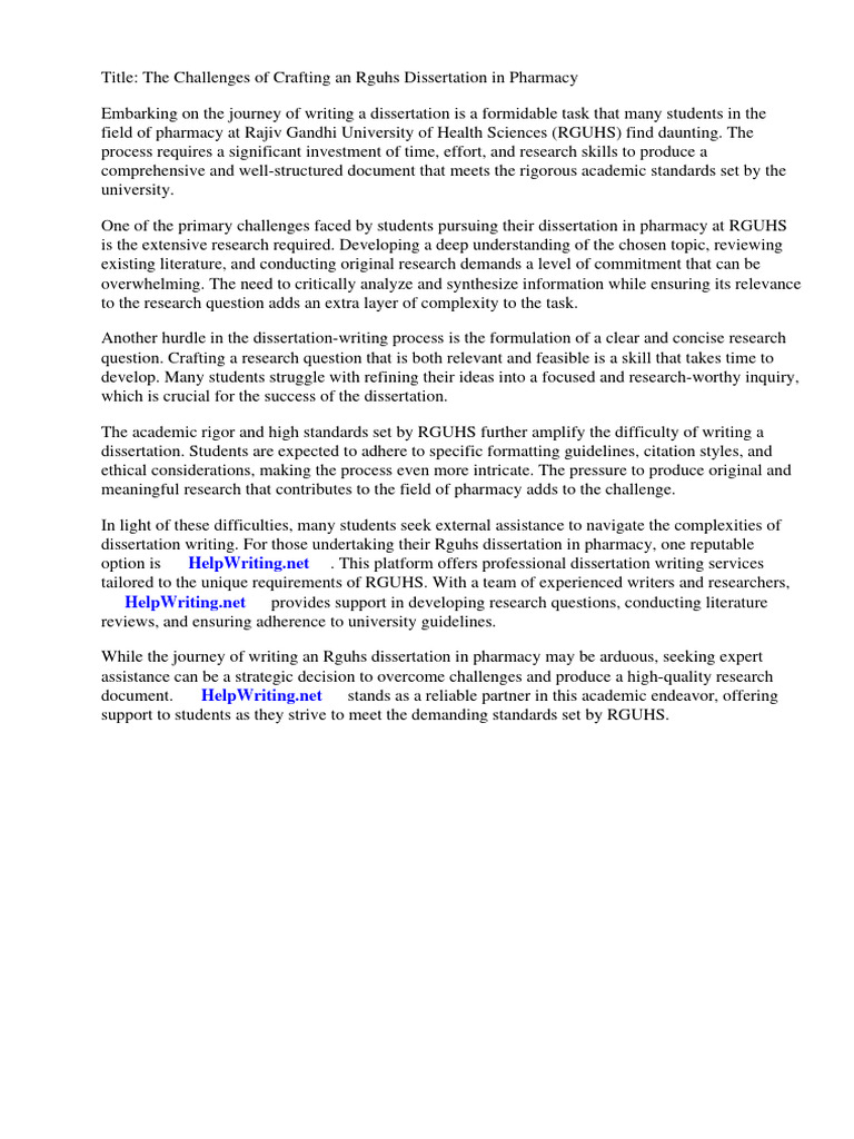 Rguhs Dissertation Pharmacy | PDF | Pharmacy | Pharmacist