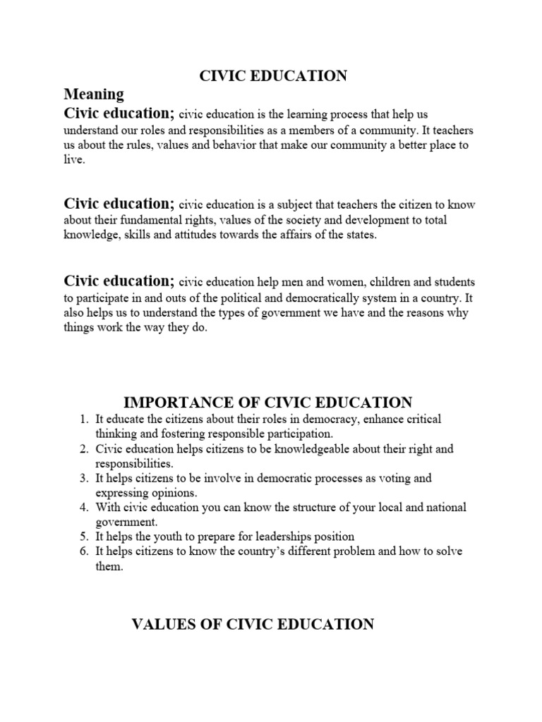 Civic Education Lecture Notes | PDF | Civics | Civic Engagement
