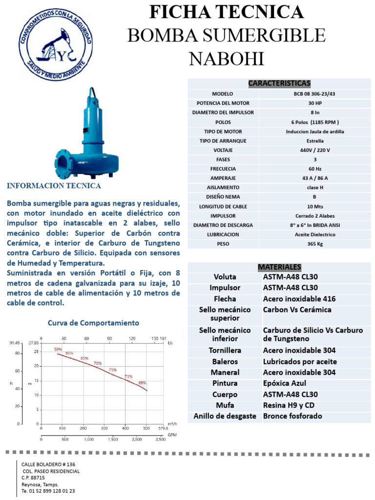 Ficha tecnica de Bomba Sumergible | PDF | Materiales